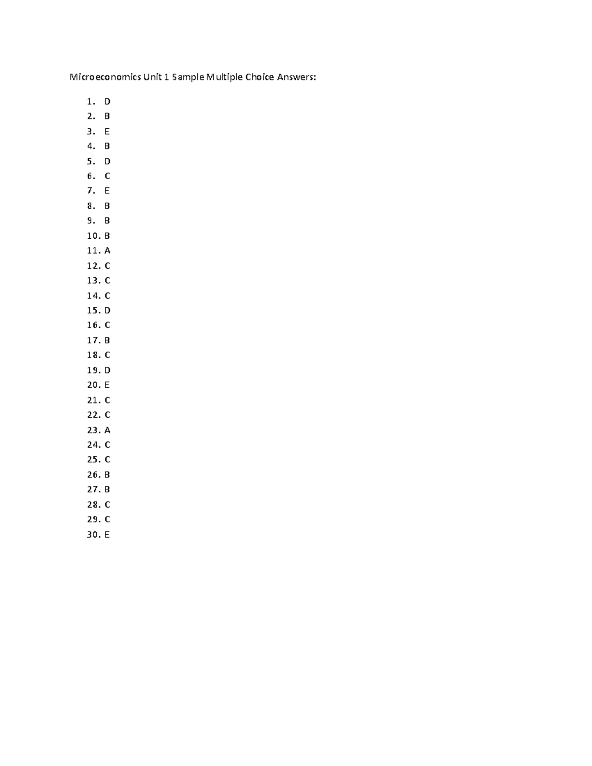 Microeconomics unit 1 sample multiple choice answers - ap economics ...