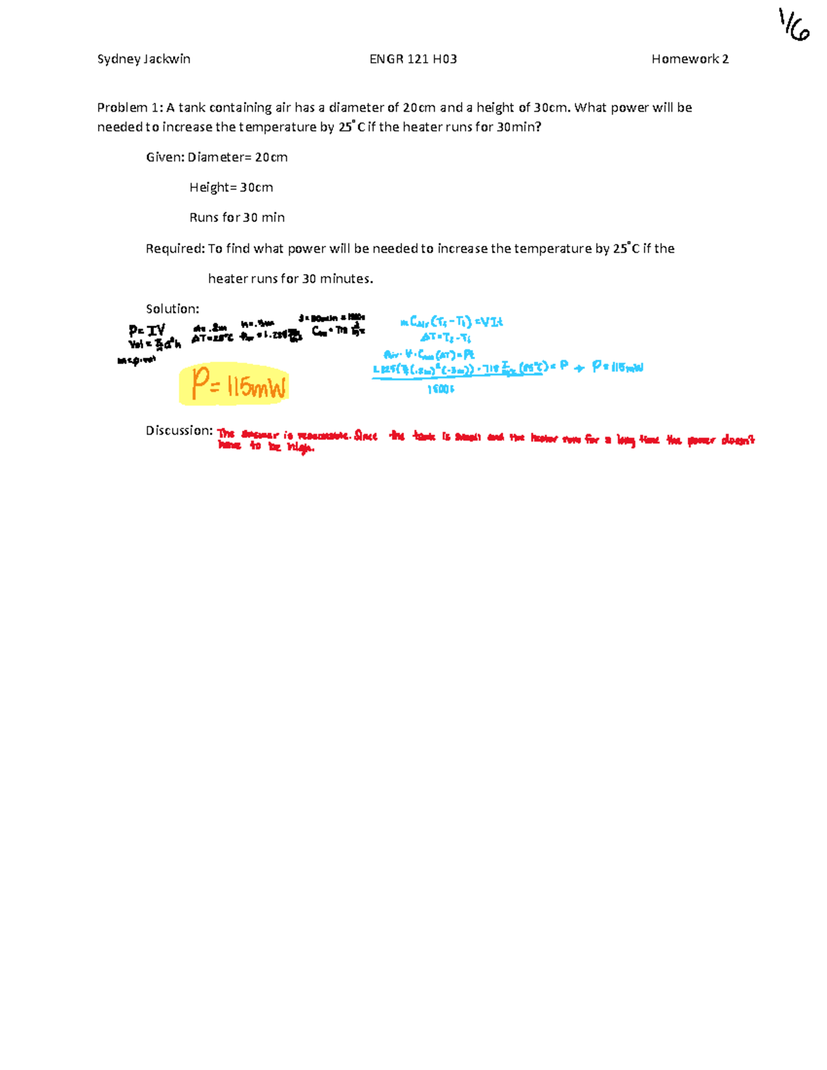 ENGR 121 HW 2.pdf actually done - Problem 1: A tank containing air has a diameter of 20cm and a ...