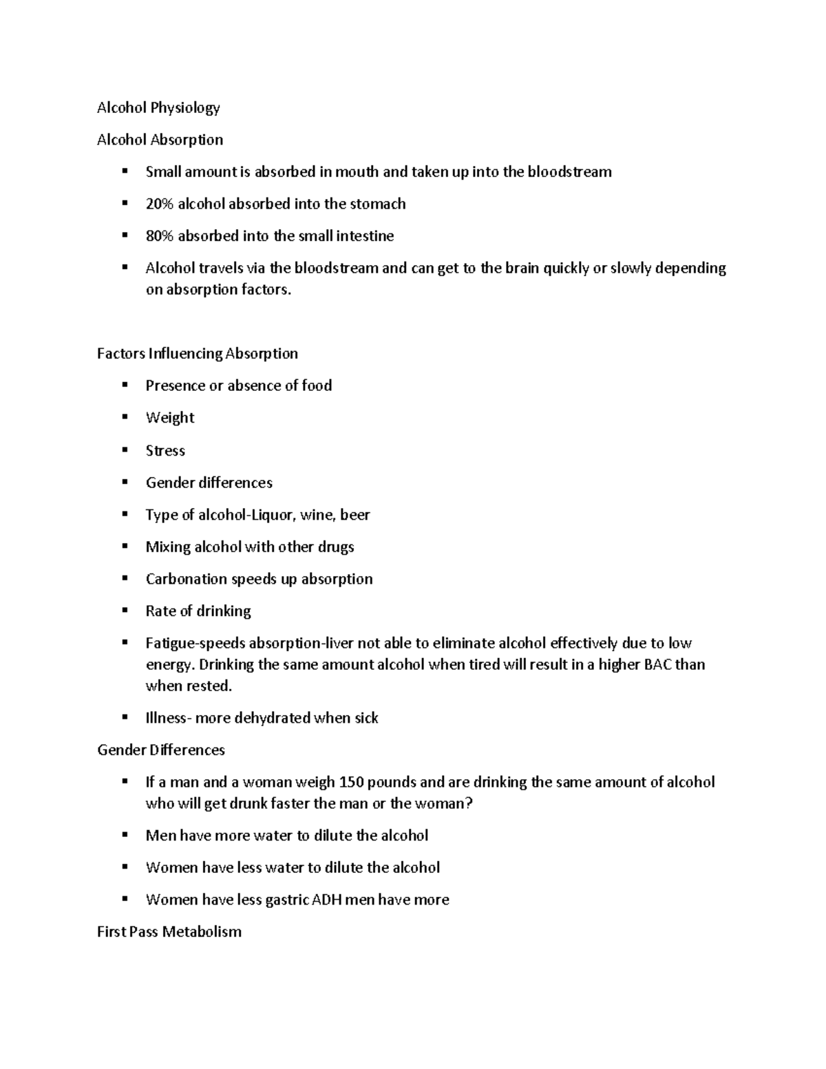 Alcohol Physiology HED271OLA Classnotes - Alcohol Physiology Alcohol ...