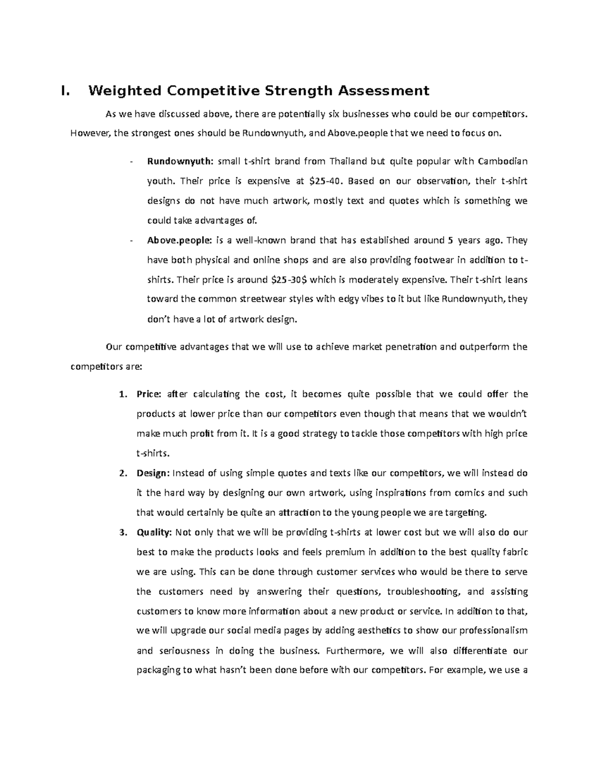 Weighted Competitive Strength Assessment Part 4 - I. Weighted ...