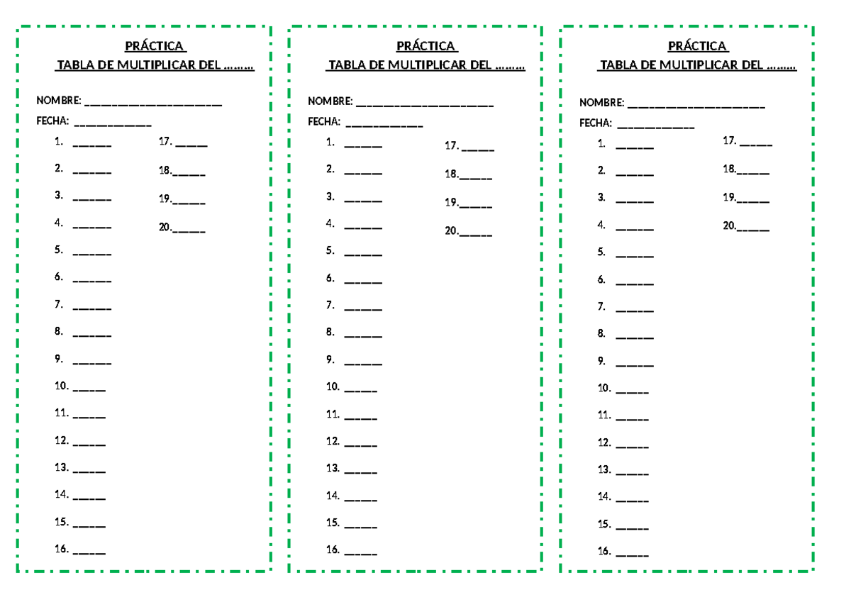 Práctica DE LA Tabla DE Multiplicar - PRÁCTICA TABLA DE MULTIPLICAR DEL ...