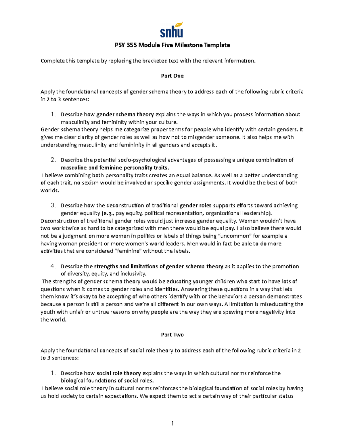 PSY 355 Module Five Milestone Template - PSY 355 Module Five Milestone ...