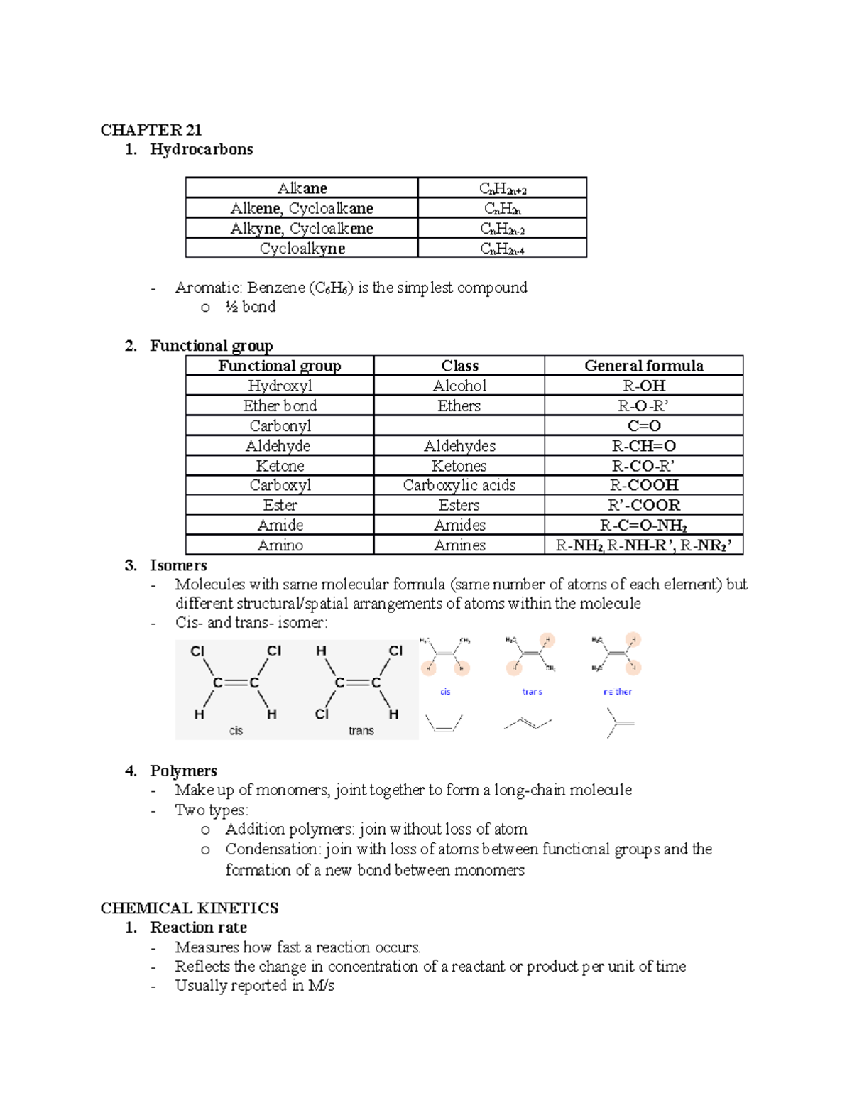 Exam 2 Preview - CHAPTER 21 Hydrocarbons Alkane CnH2n+ Alkene ...