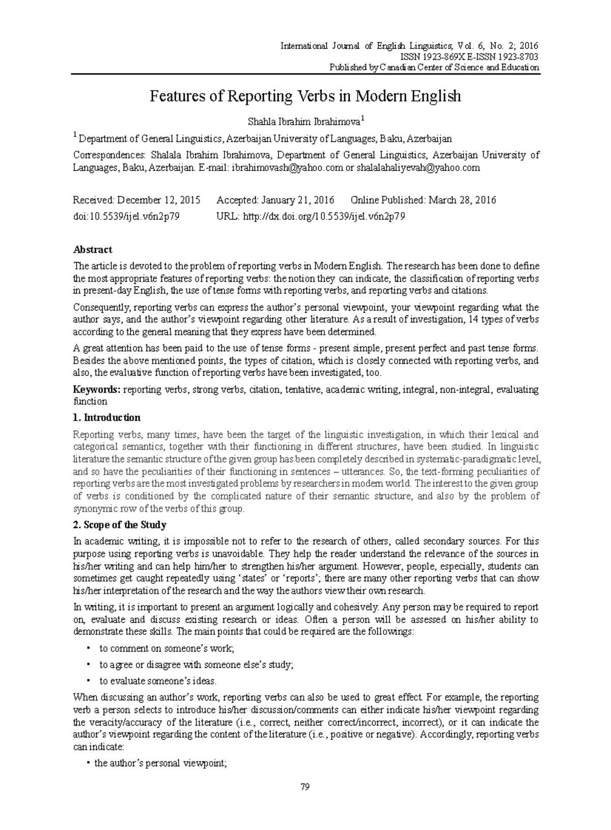 Features of Reporting Verbs in Modern English - International Journal ...