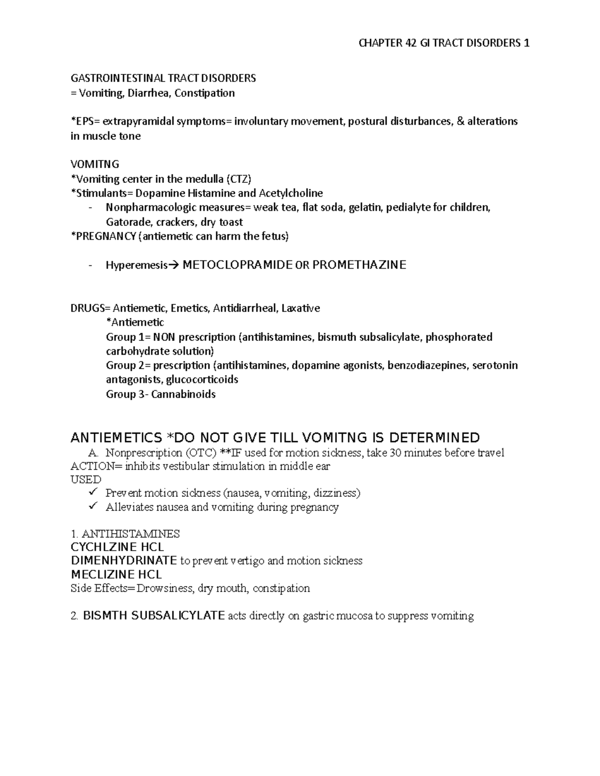 C. 42 GI - Lecture notes 1 - GASTROINTESTINAL TRACT DISORDERS ...
