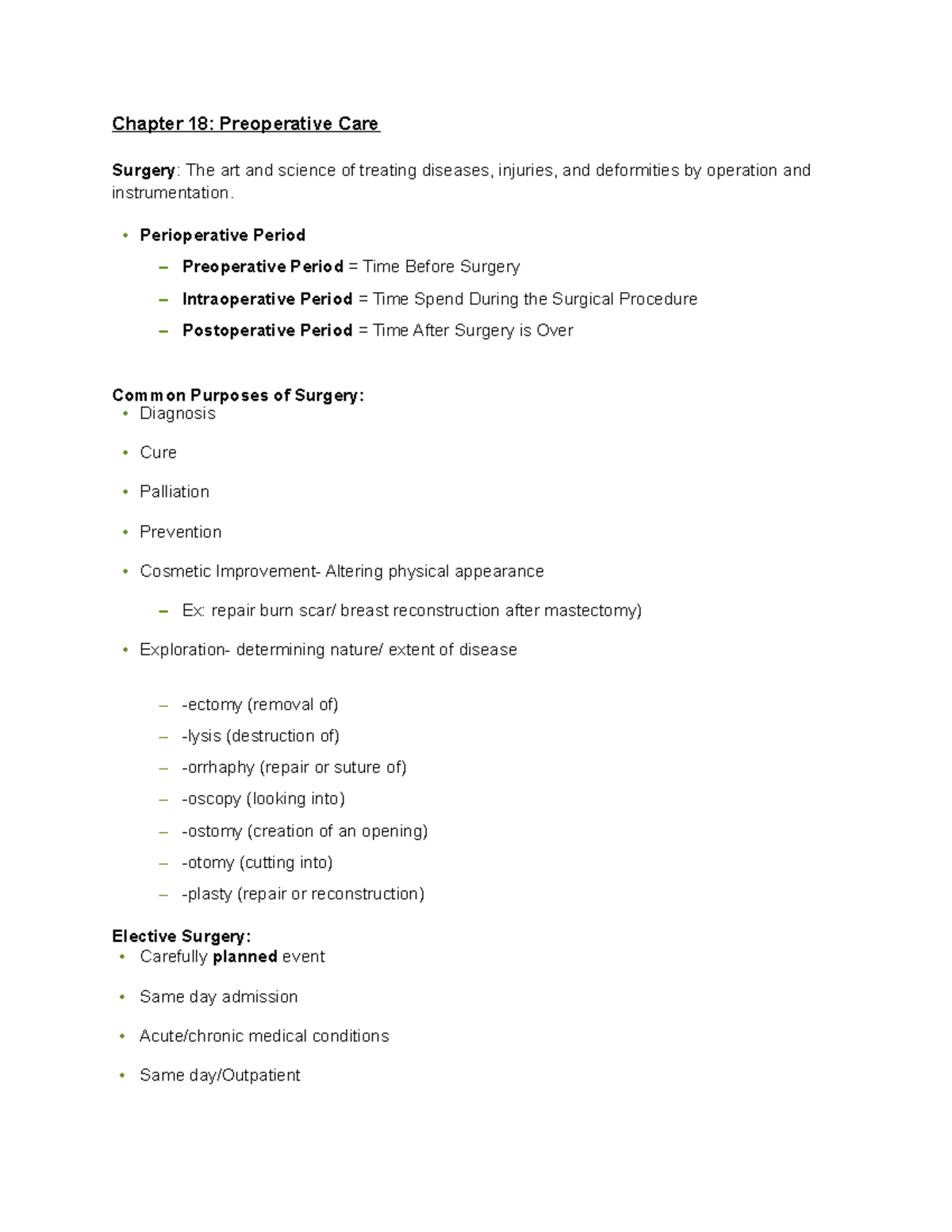 NUR 206 Unit 2 - Bridgewater - Chapter 18: Preoperative Care Surgery ...