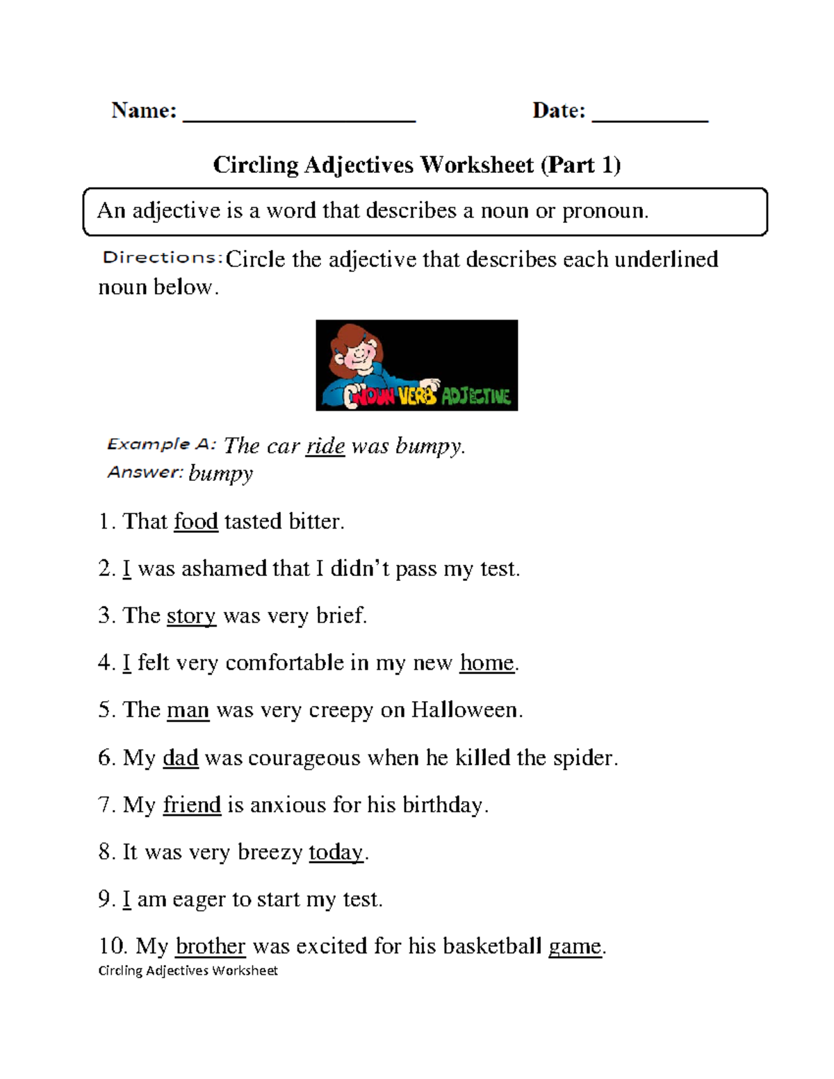 Adjectives Circling P 1 Beginner - Circling Adjectives Worksheet (Part ...