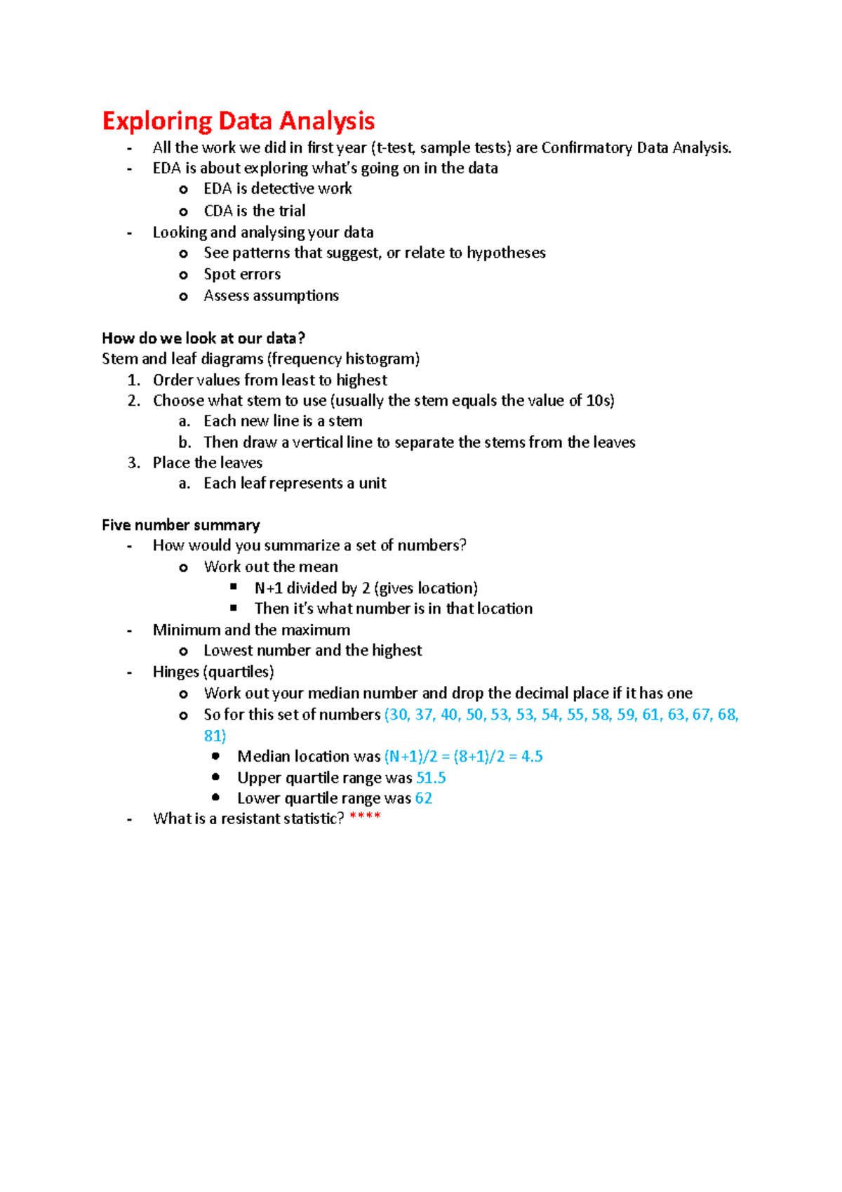 Stats notes - Exploring Data Analysis All the work we did in first year ...