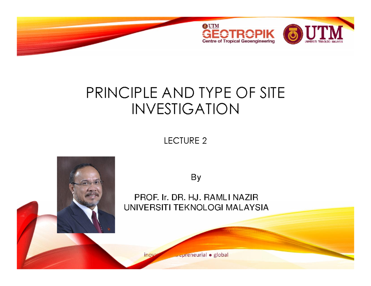 2. Principle AND TYPE OF SITE Investigation - Geotechnics II - UTM ...