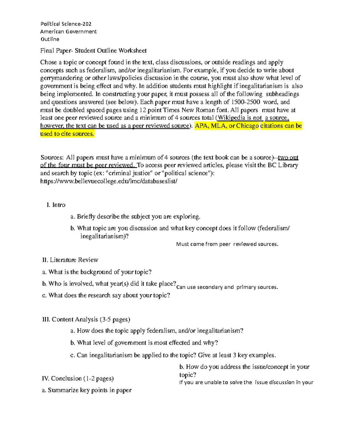 Final Paper Outline Guide - Political Science- American Government ...