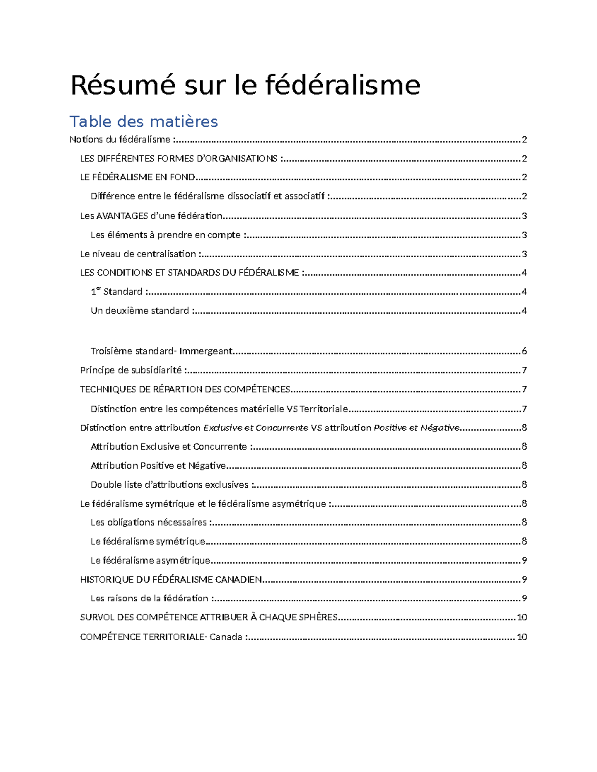 Résumé sur le fédéralisme - Résumé sur le fédéralisme Notions du ...