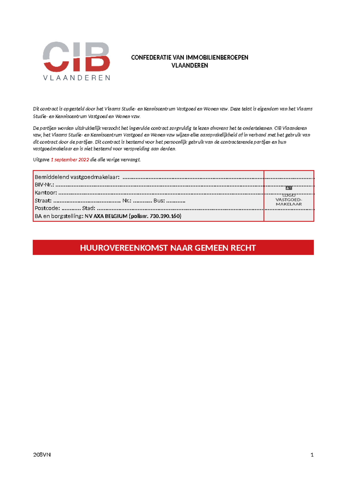 Huurovereenkomst naar gemeen recht - CONFEDERATIE VAN ...