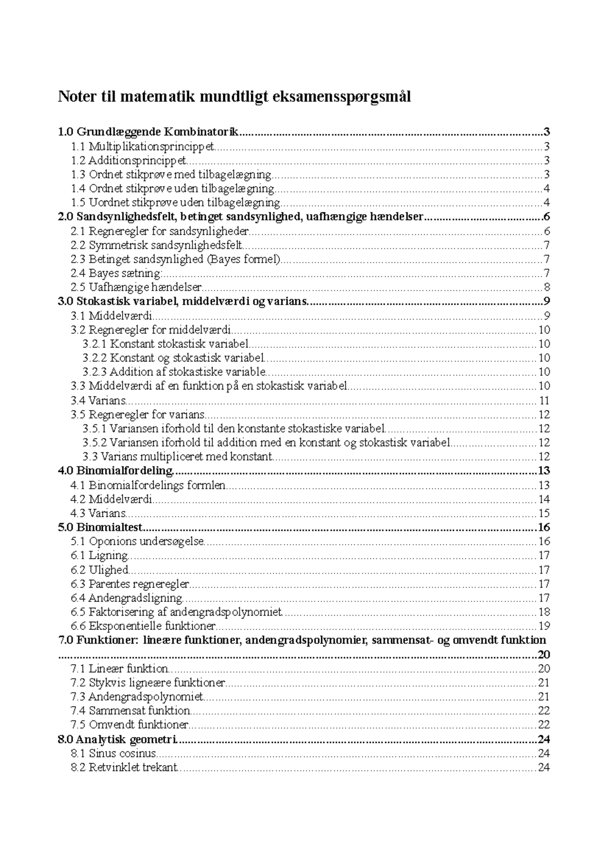 Noter til mundtlig matematikeksamen - Noter til matematik mundtligt ...