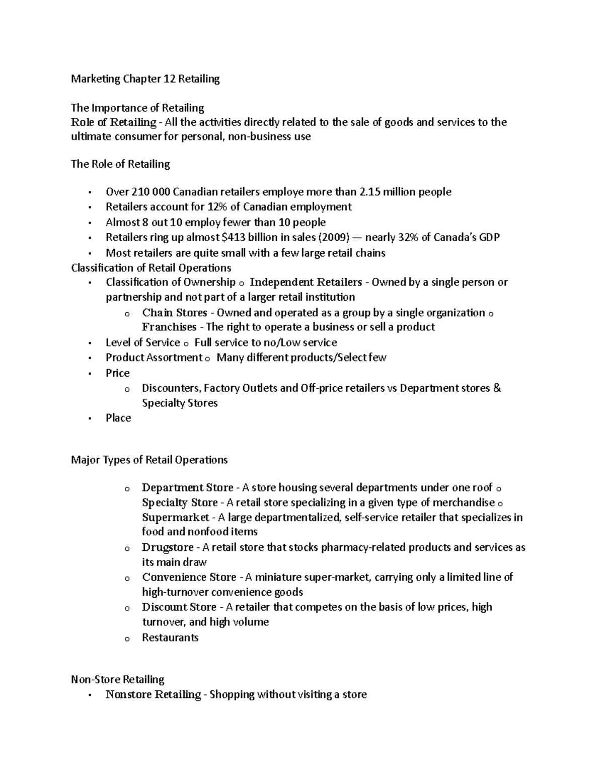 Marketing Chapter 12 Retailing - Marketing Chapter 12 Retailing The ...