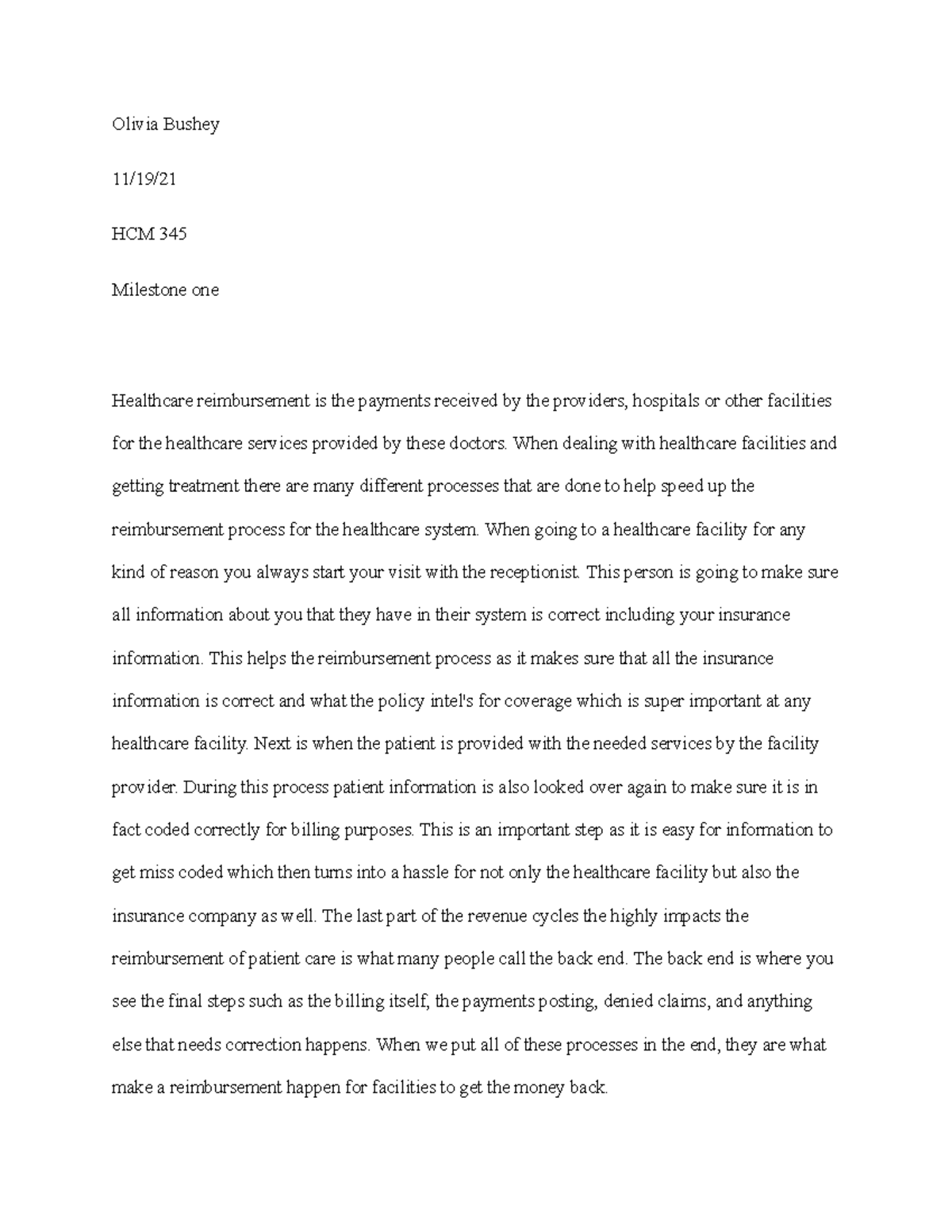 3-2 milestone one HCM 345 - Olivia Bushey 11/19/ HCM 345 Milestone one ...