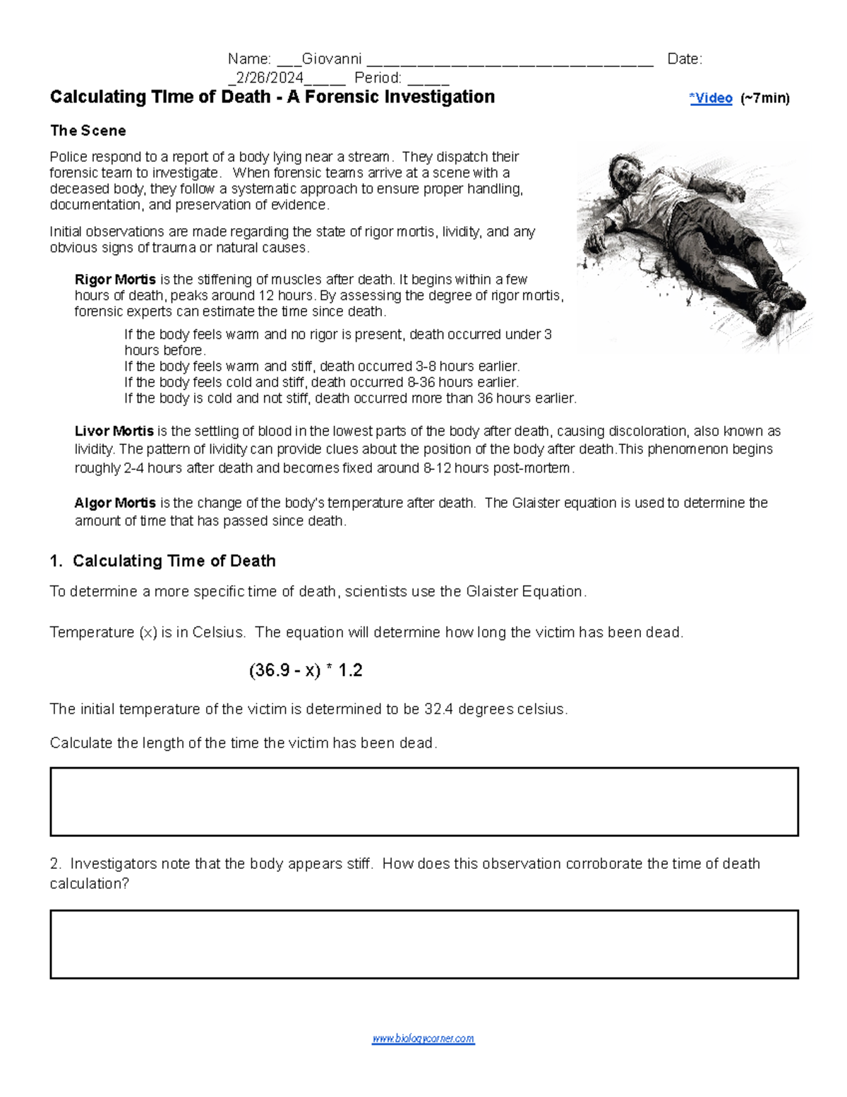 Calculating TIme of Death - A Forensic Investigation - They dispatch ...
