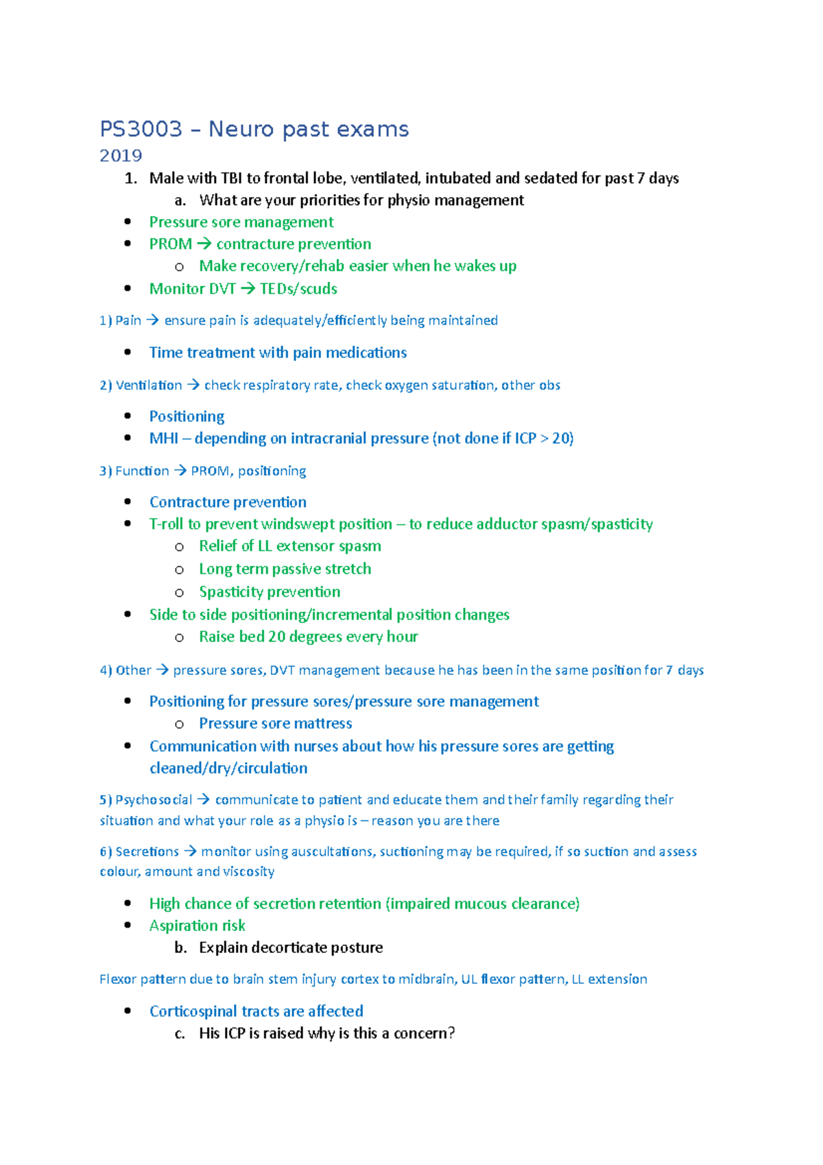 PS3003 Past Exams - PS3003 – Neuro past exams 2019 1. Male with TBI to ...