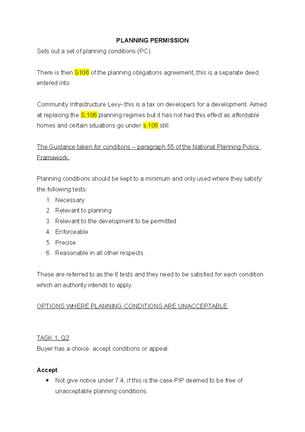 Notes - PLANNING PERMISSION Sets out a set of planning conditions (PC ...