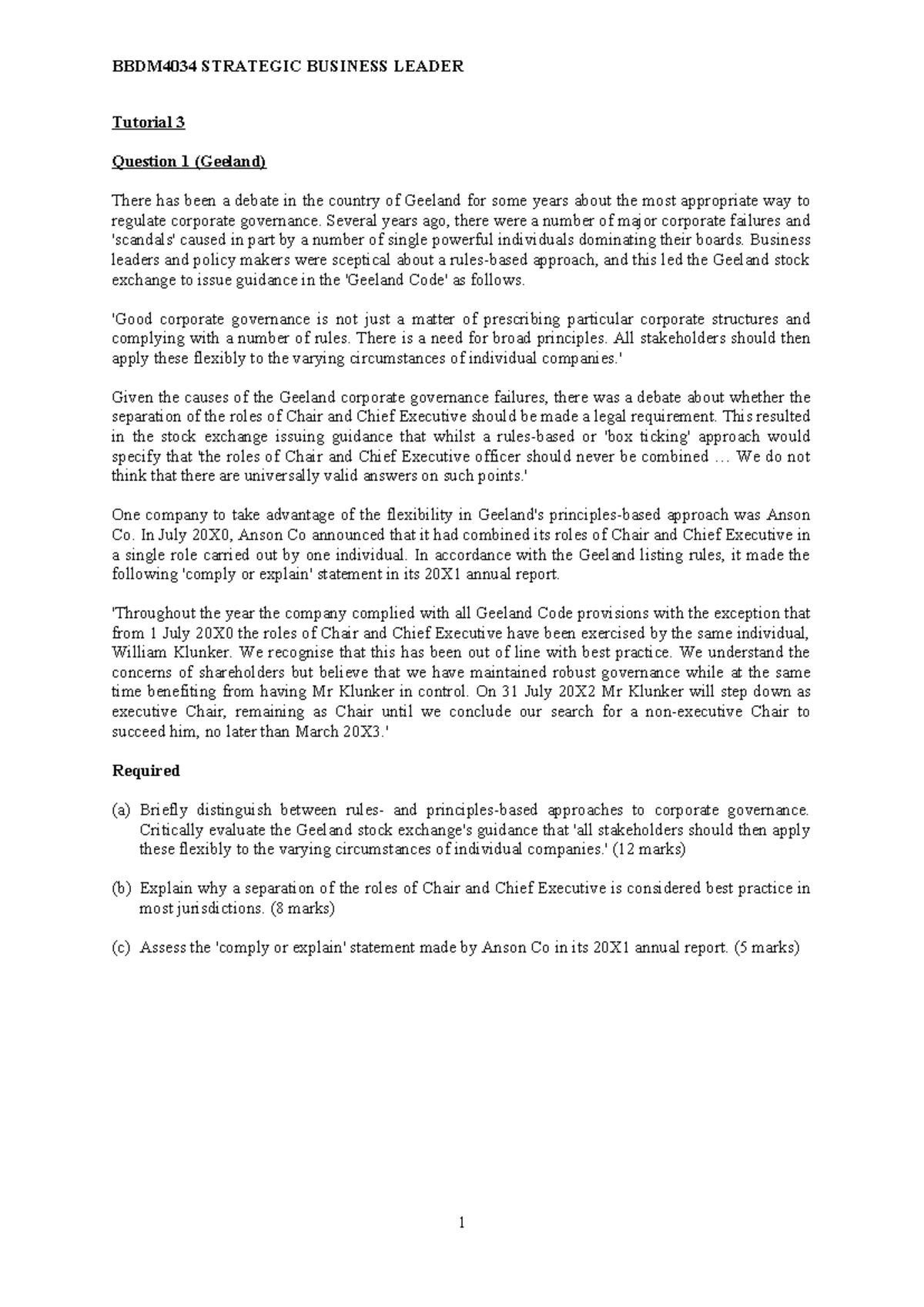 Sbl T3 Tutorial Question Tutorial 3 Question 1 Geeland There Has Been A Debate In The