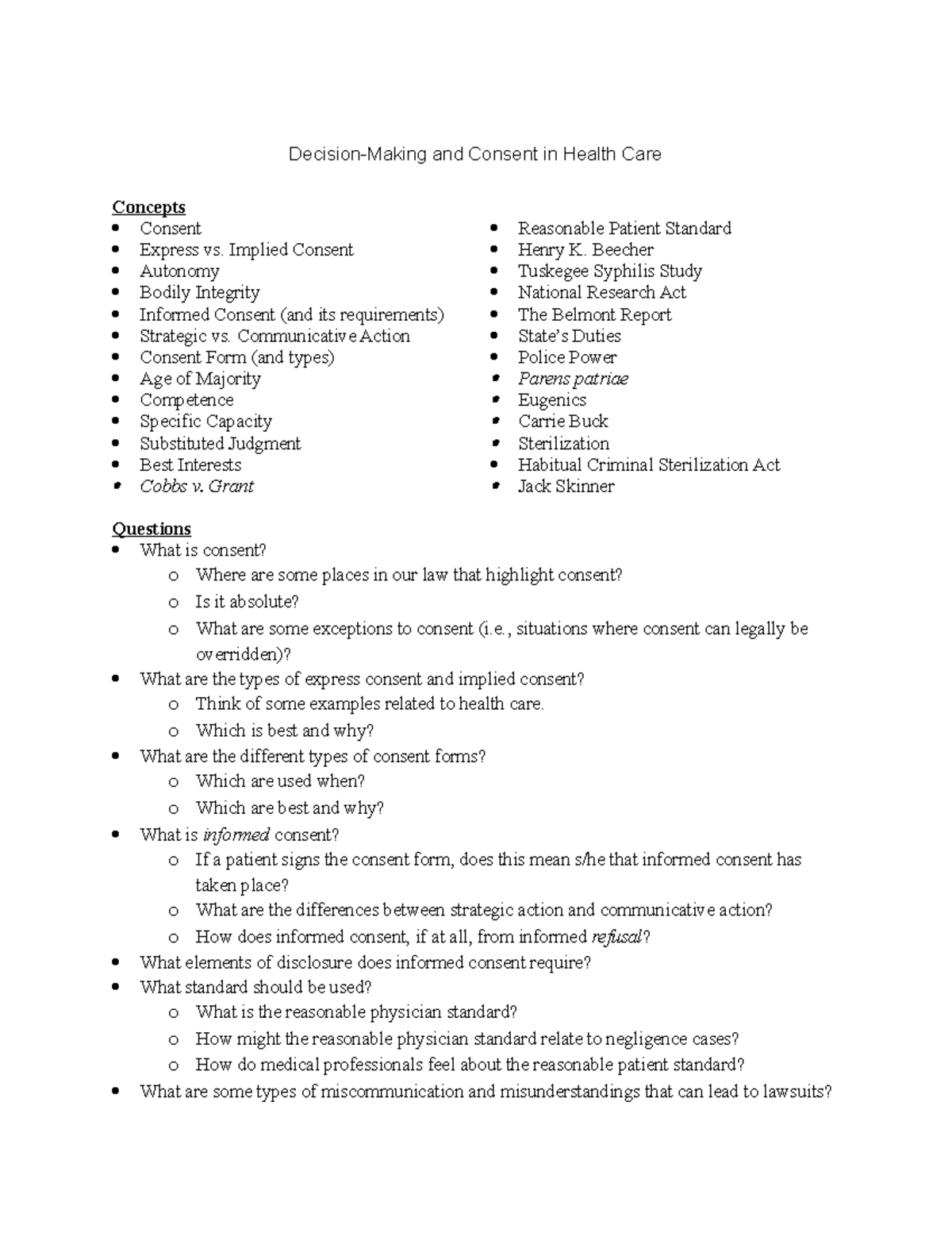 Decision Making and Consent Study Guide - Decision-Making and Consent ...