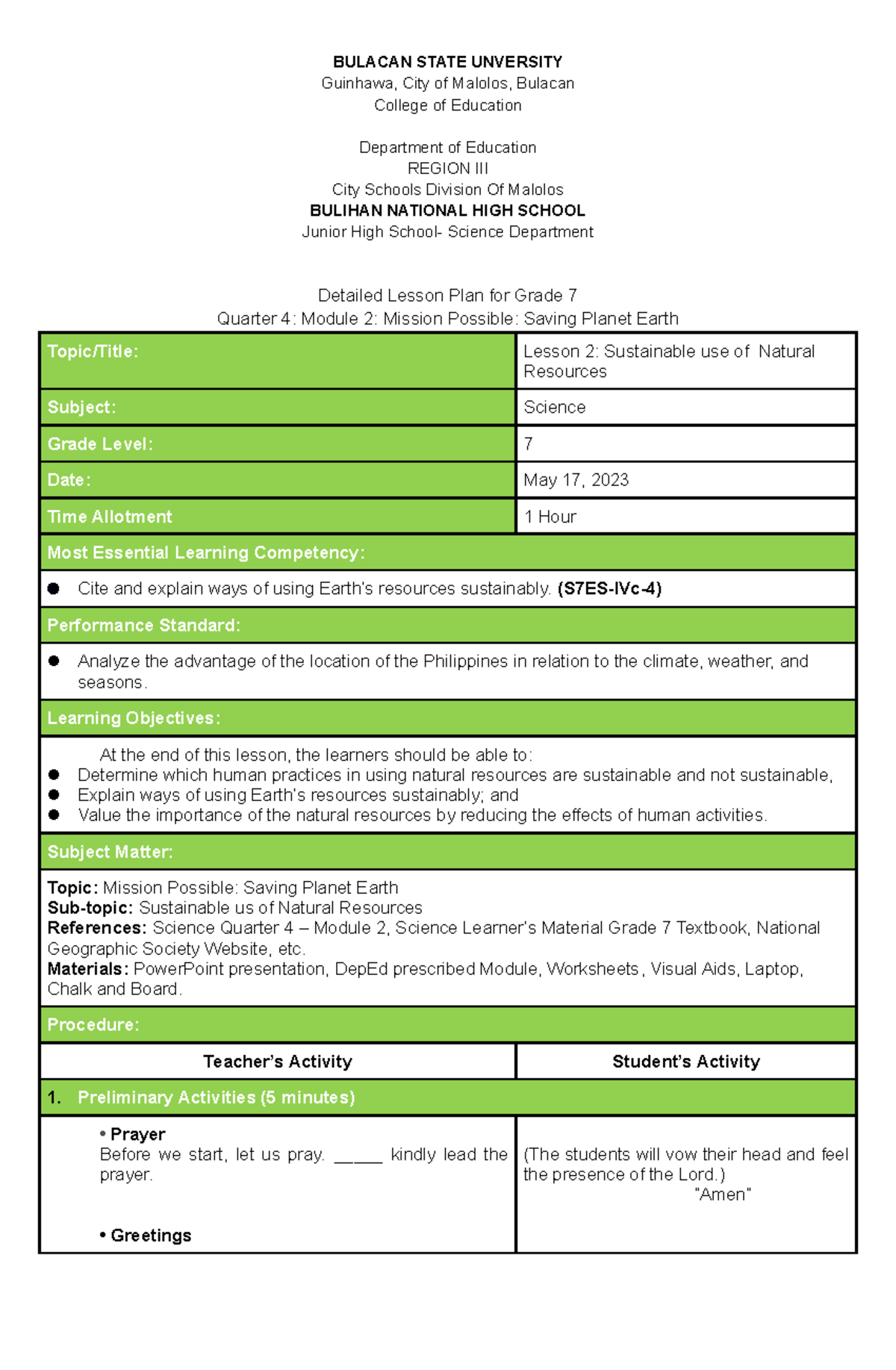 DLP- Quarter 4 Module 2 Lesson 2 Mission Possible - Guinhawa, City of ...
