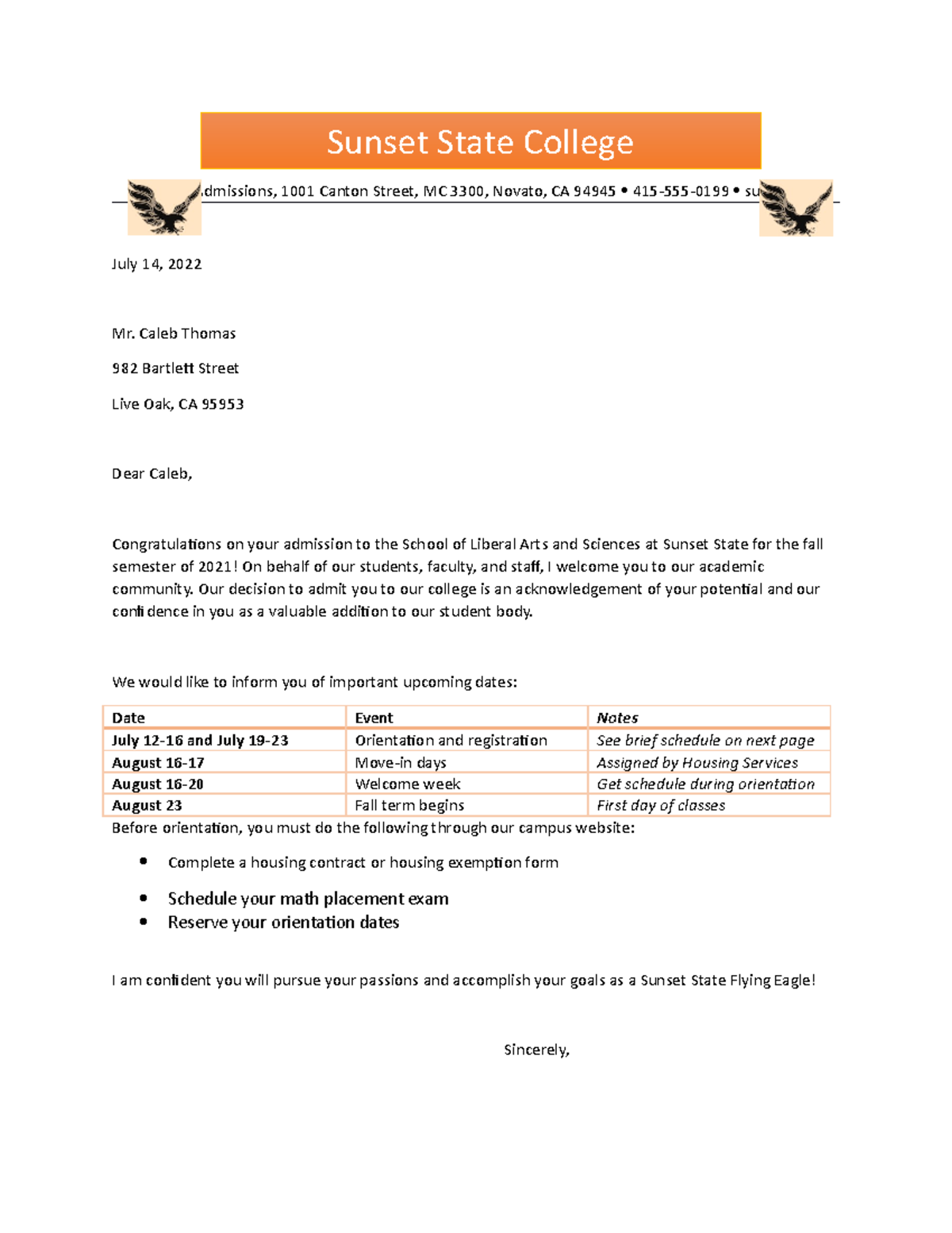 SC WD 3 Thomas Welcome Letter Christopher Boakye - Office of Admissions ...