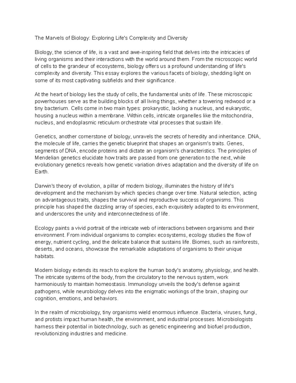 essay about stem - The Marvels of Biology: Exploring Life's Complexity ...
