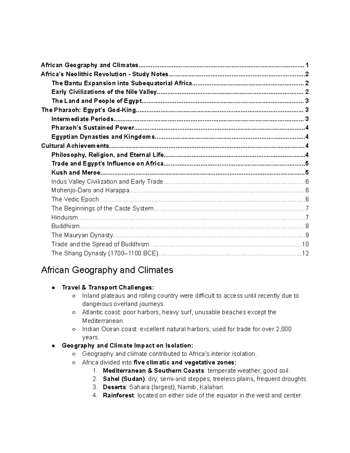 AP WH Unit 1 Study Notes - African Geography and - Studocu