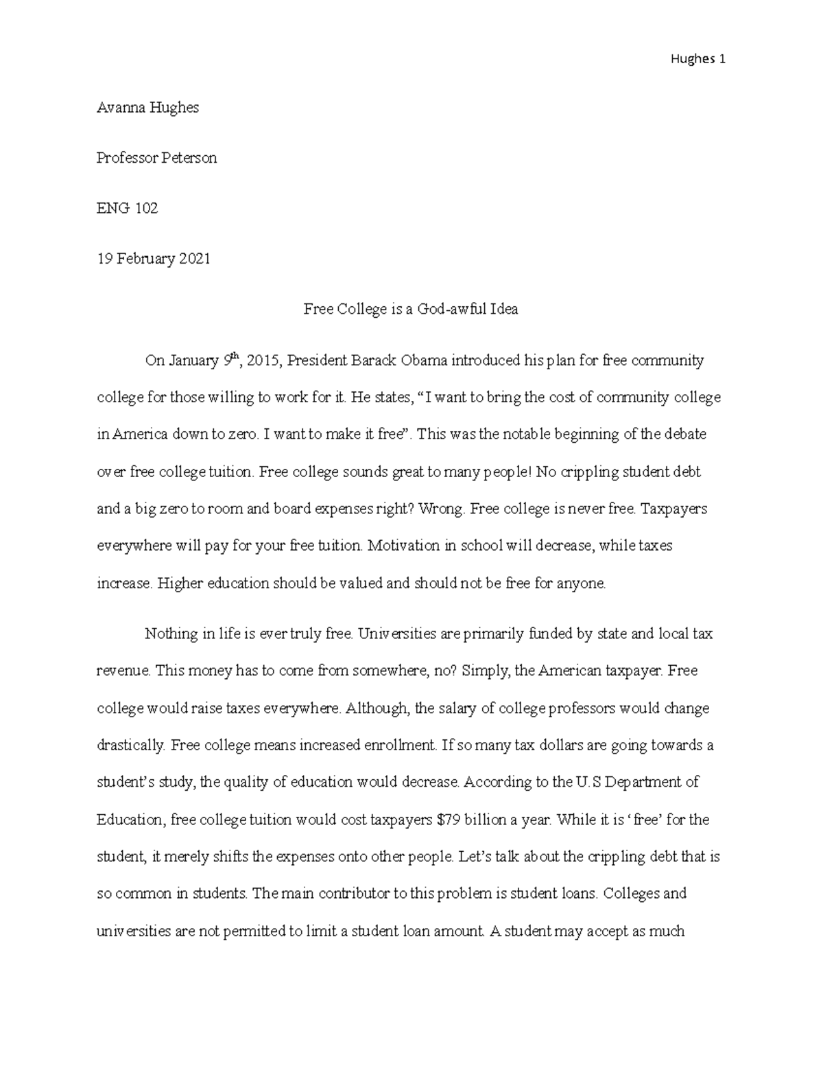 - ENG 102 Essay - Hughes 1 Avanna Hughes Professor Peterson ENG 102 19 ...