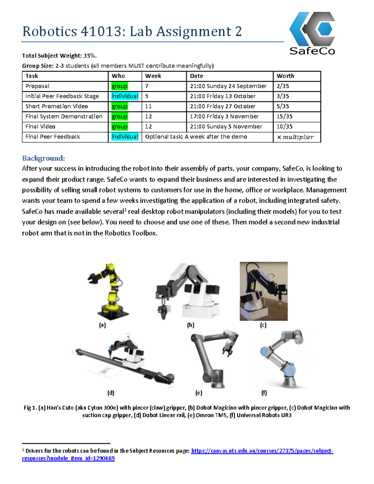 Lab Assignment 2 - Pick-and-Place Do Good Bot - Robotics 41013: Lab Assignment 2 Total Subject ...