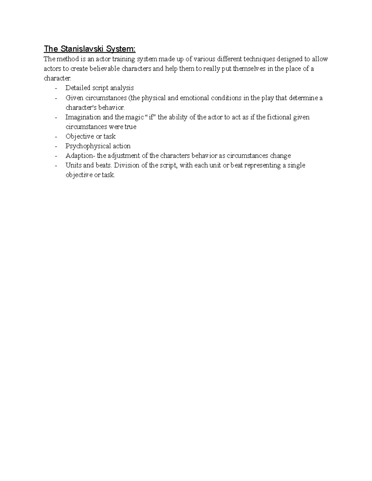 The Stanislavski System - Detailed script analysis - Given ...