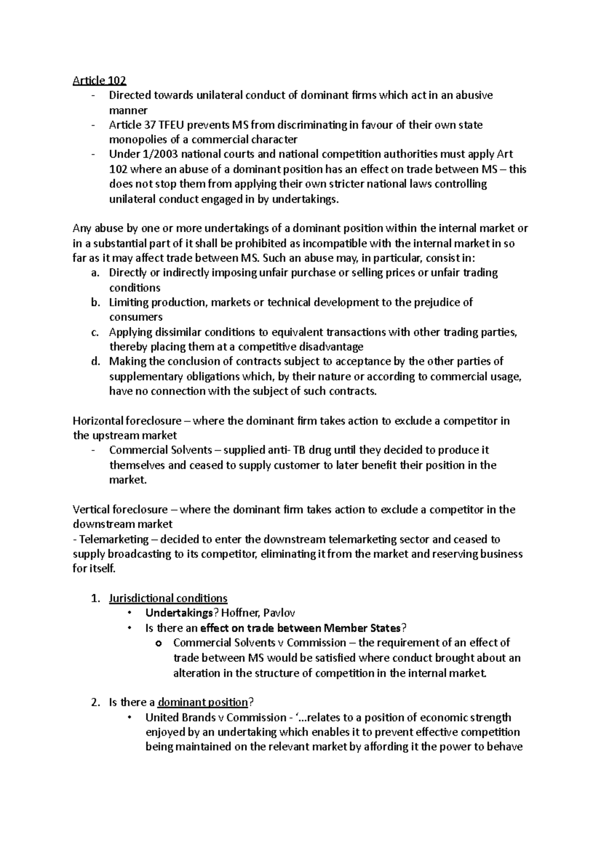 Article 102 - Article 102 - Directed towards unilateral conduct of ...