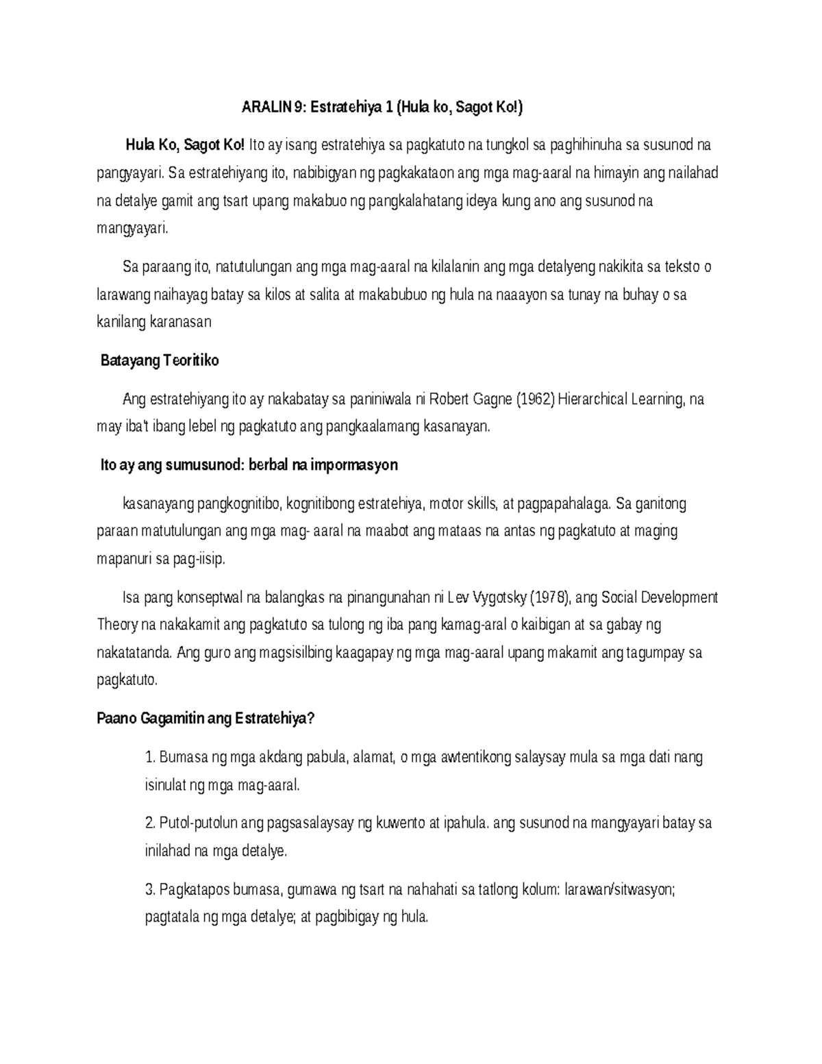 MGA Estratehiya SA Pagtuturo NG Filipino - ARALIN 9: Estratehiya 1 ...