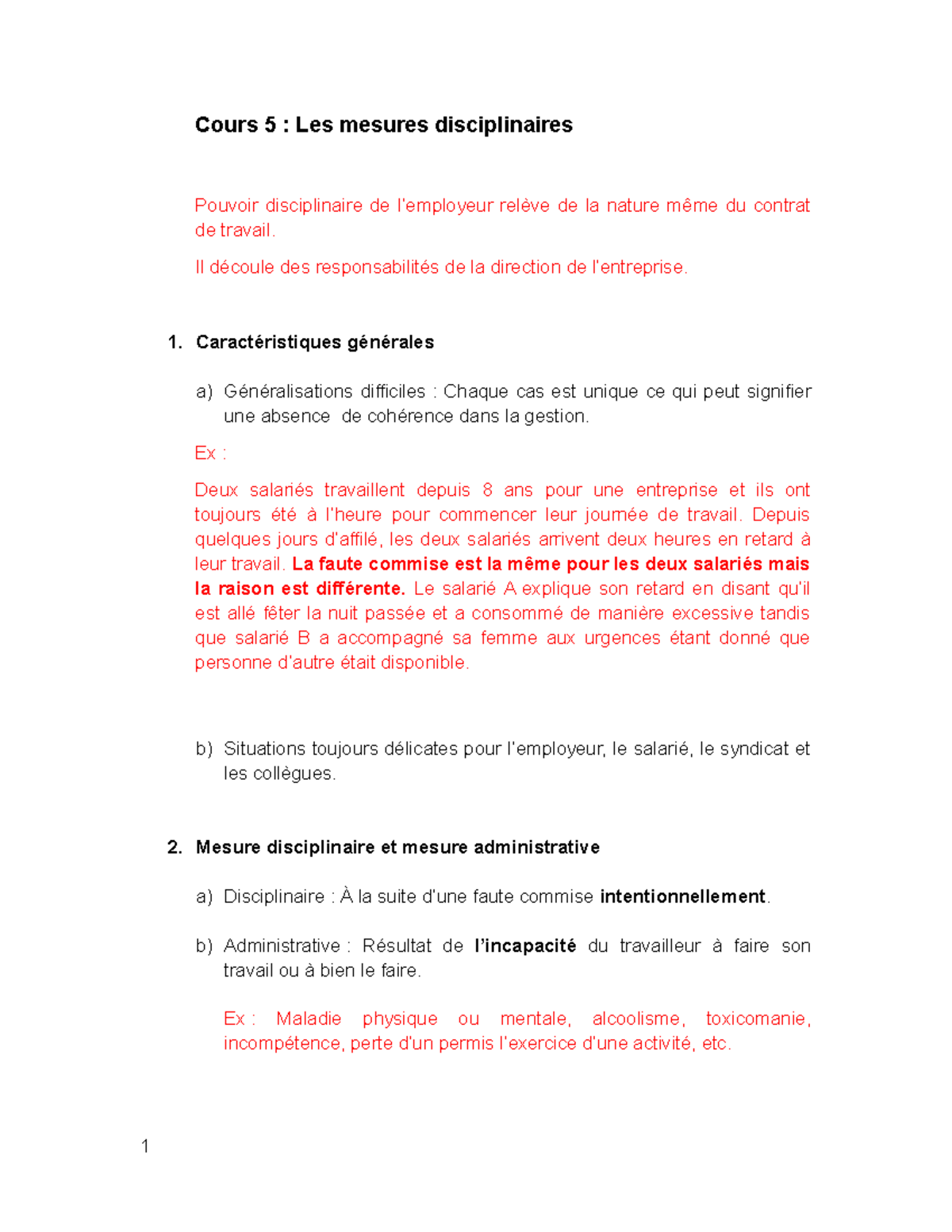 Mesures disciplinaires - Cours 5 : Les mesures disciplinaires Pouvoir ...