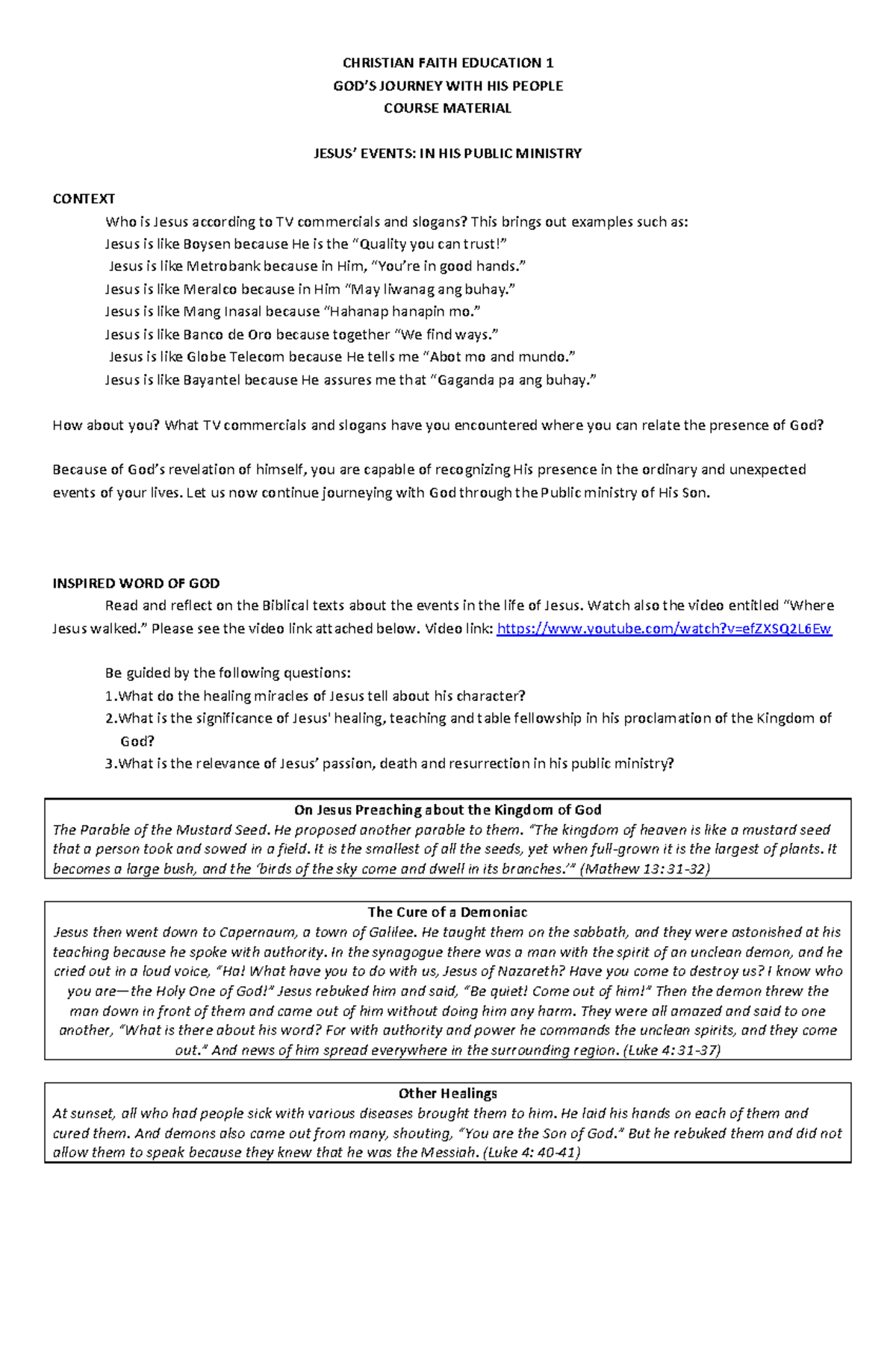 Lesson 7 GOD, THE SON, Journeys WITH HIS People Jesus Public Ministry ...