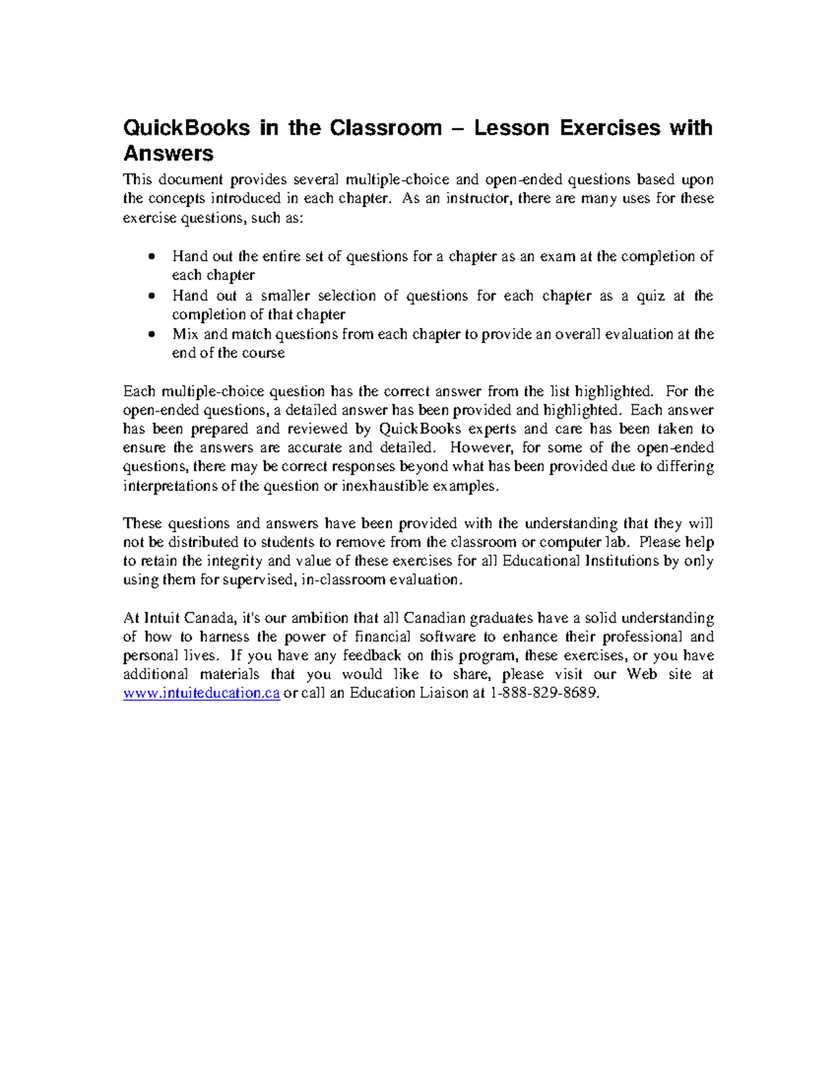 QB Lesson Exercises(with Answers) Locked - QuickBooks in the Classroom ...