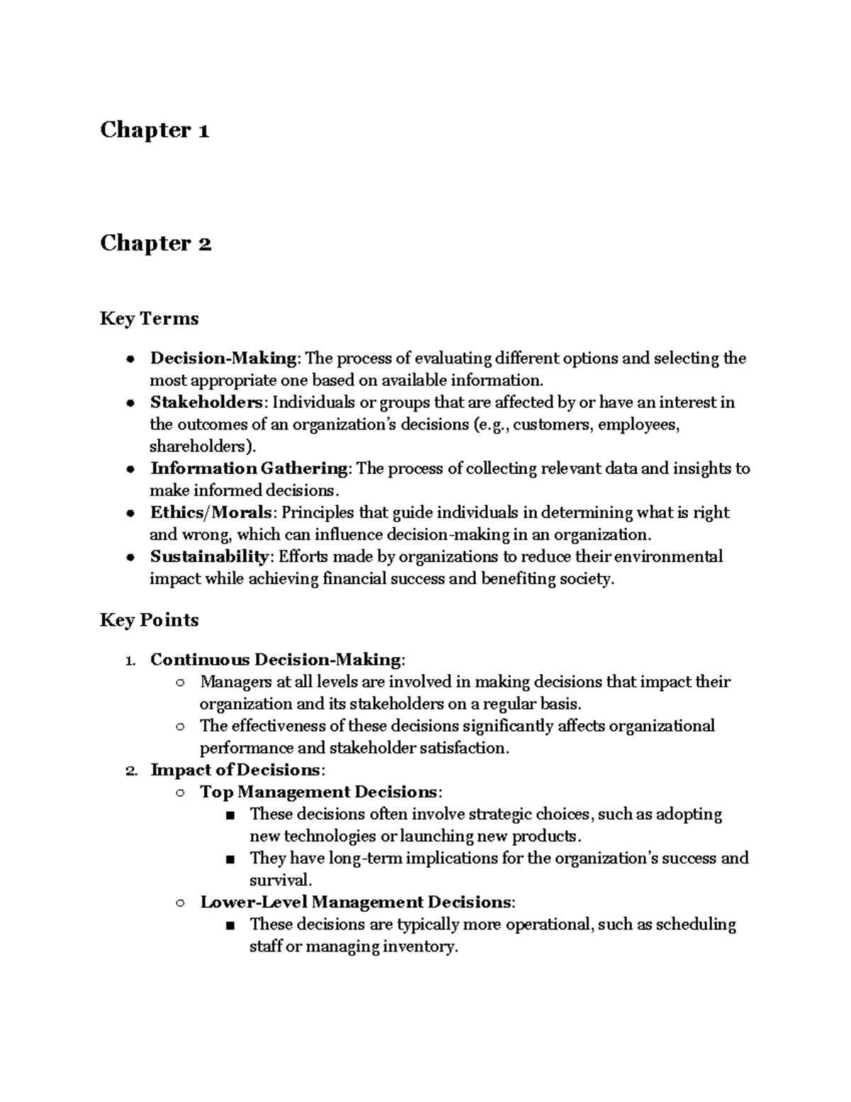 Principles of management outlines - Chapter 1 Chapter 2 Key Terms ...