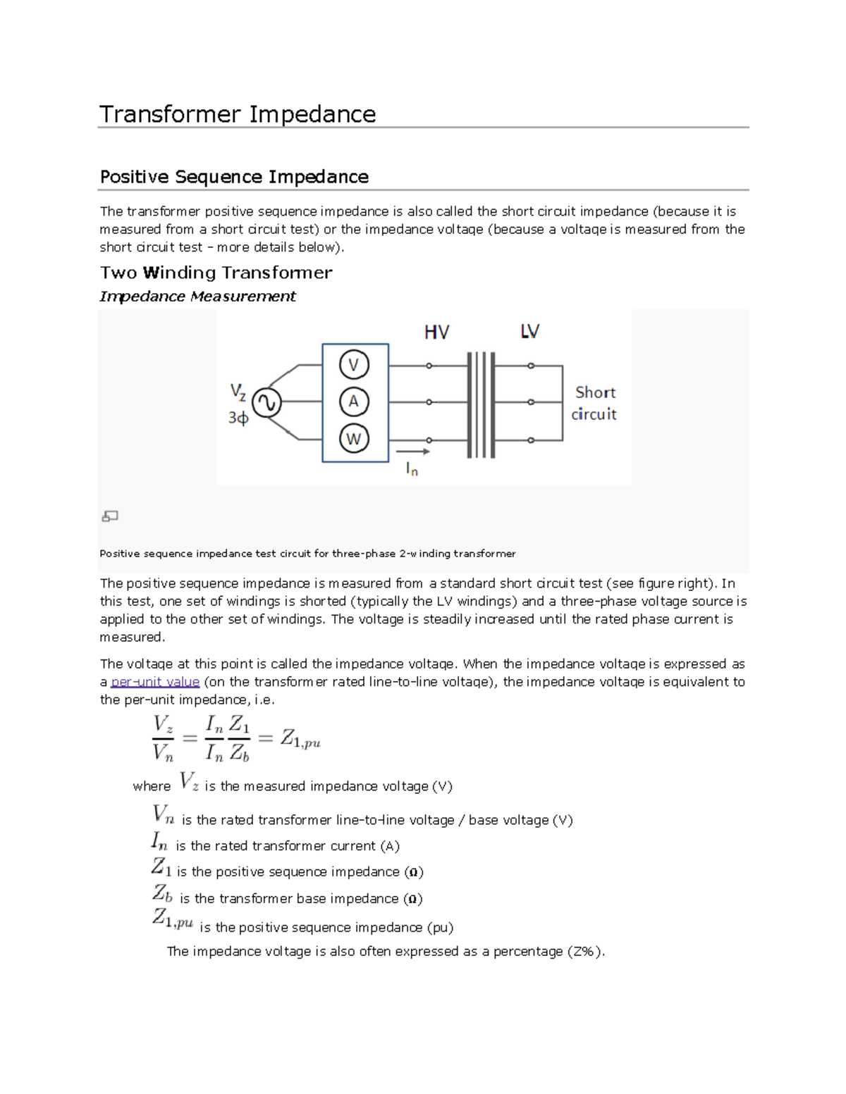 Transformer Impedance - Transformer Impedance Positive Sequence ...