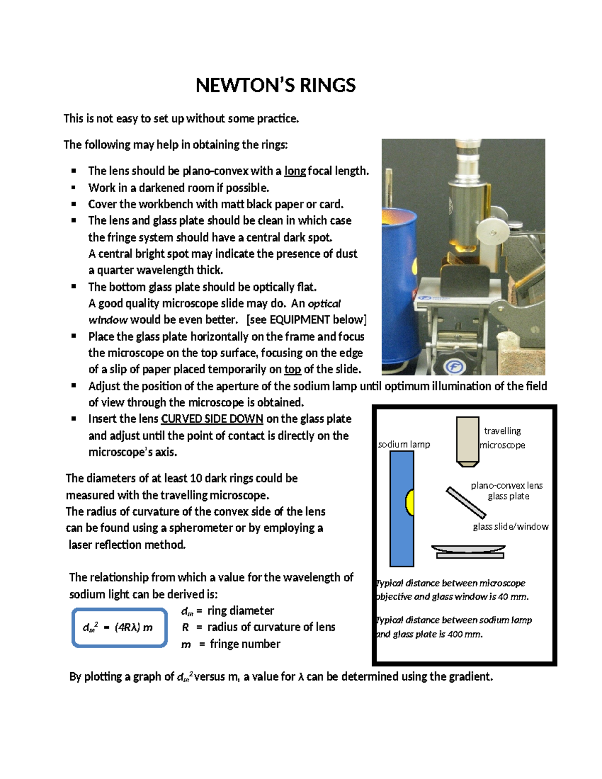 Advanced Higher Physics experiments - NEWTON’S RINGS This is not easy ...