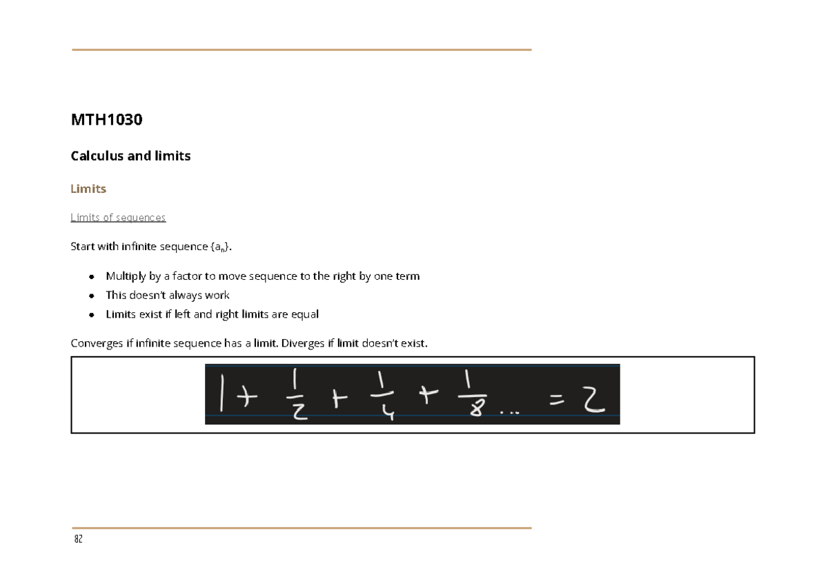 1030 personal notes - MTH Calculus and limits Limits Limits of ...