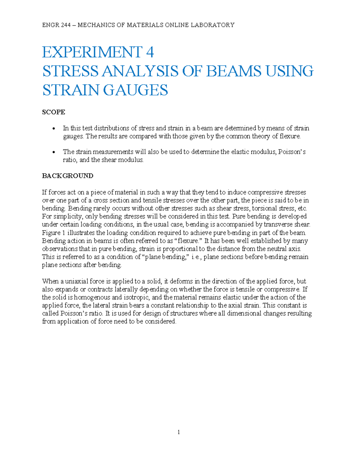 Experiment Description 4 - EXPERIMENT 4 STRESS ANALYSIS OF BEAMS USING ...