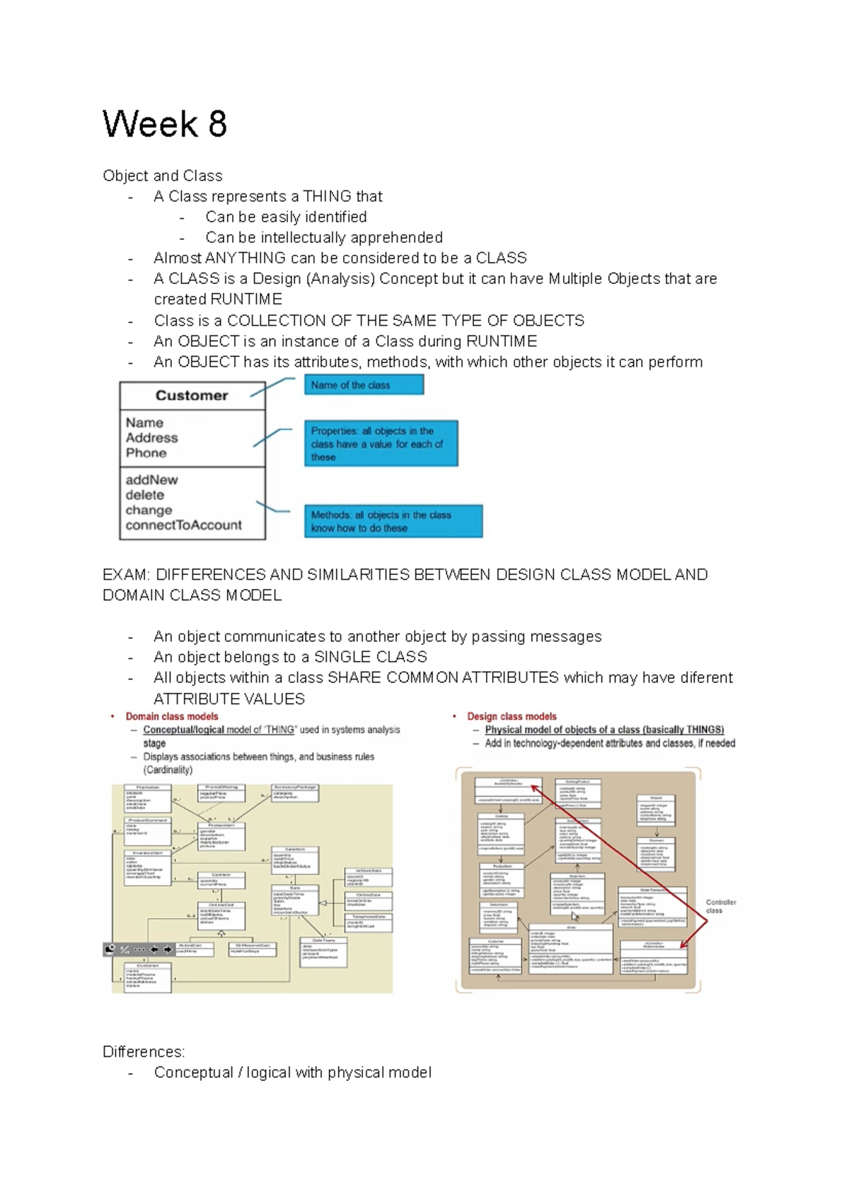 Week 8 - Lecture notes 8 - Week 8 Object and Class - A Class represents ...