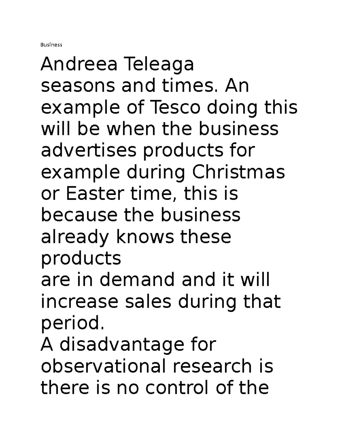 Business - Business Andreea Teleaga seasons and times. An example of ...