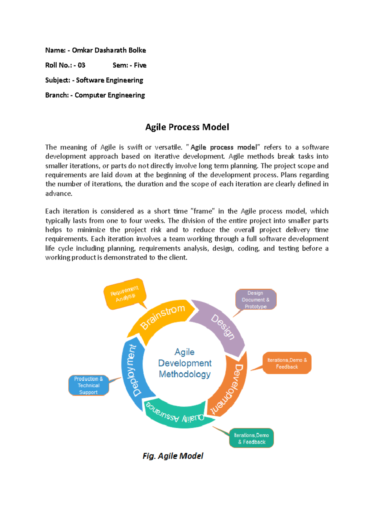 Agile Process Model - It is part of SE - Name: - Omkar Dasharath Bolke ...