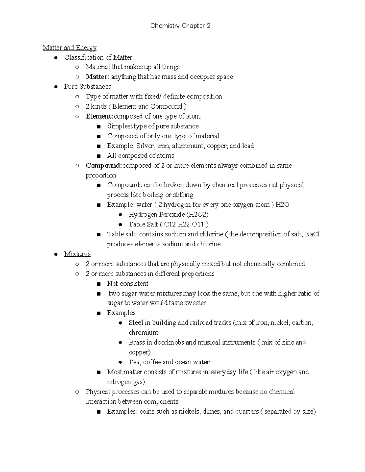 Ch 2 Matter and Energy - Matter and Energy Classification of Matter ...