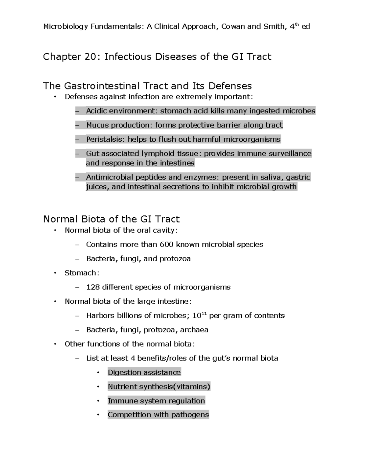 Chapter 20 Lecture Outline - Chapter 20: Infectious Diseases of the GI Tract The ...