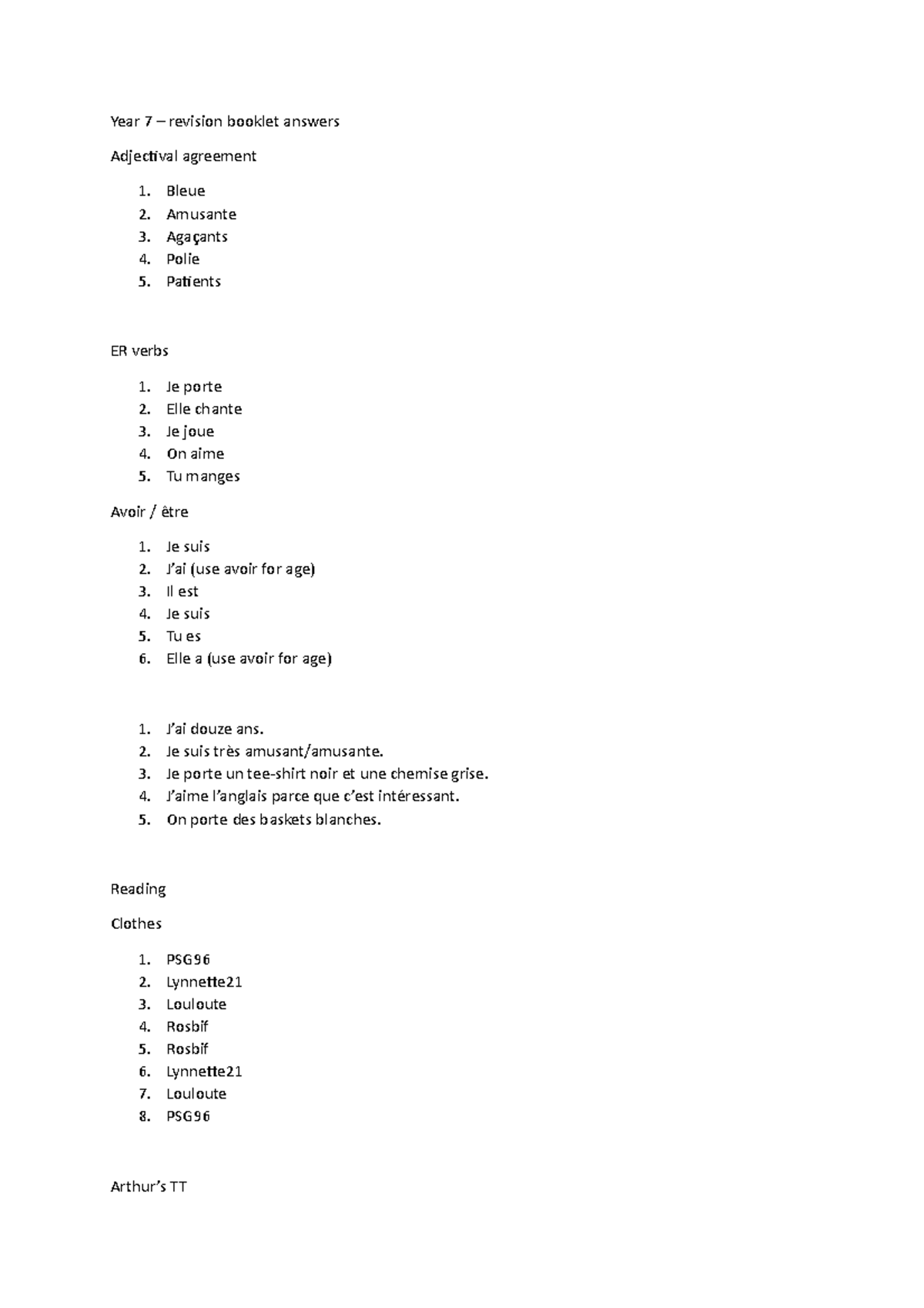 Year 7 booklet answers F - Year 7 – revision booklet answers Adjectival ...