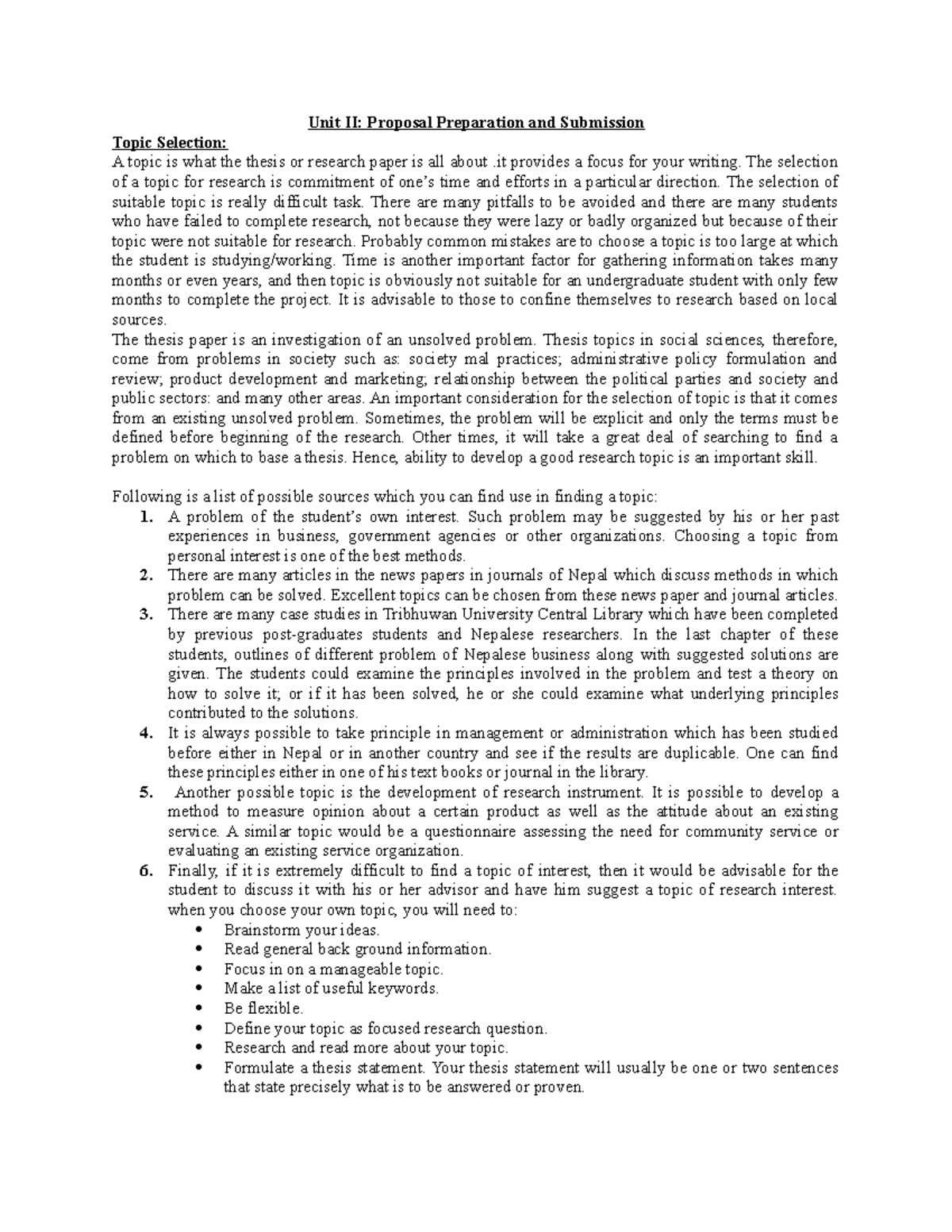 Unit VII Proposal Writing - Unit II: Proposal Preparation and ...