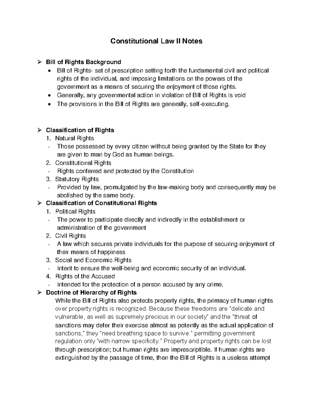 Constitutional Law II Notes - Generally, any governmental action in ...