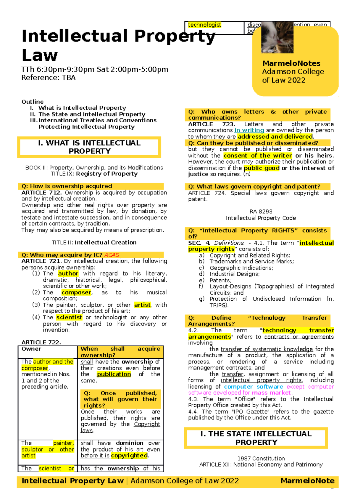 IPL Intro - Outline I. What is Intellectual Property II. The State and ...